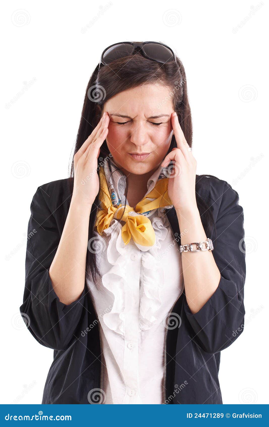 Rubbing her head stock image. Image of background, isolated - 24471289