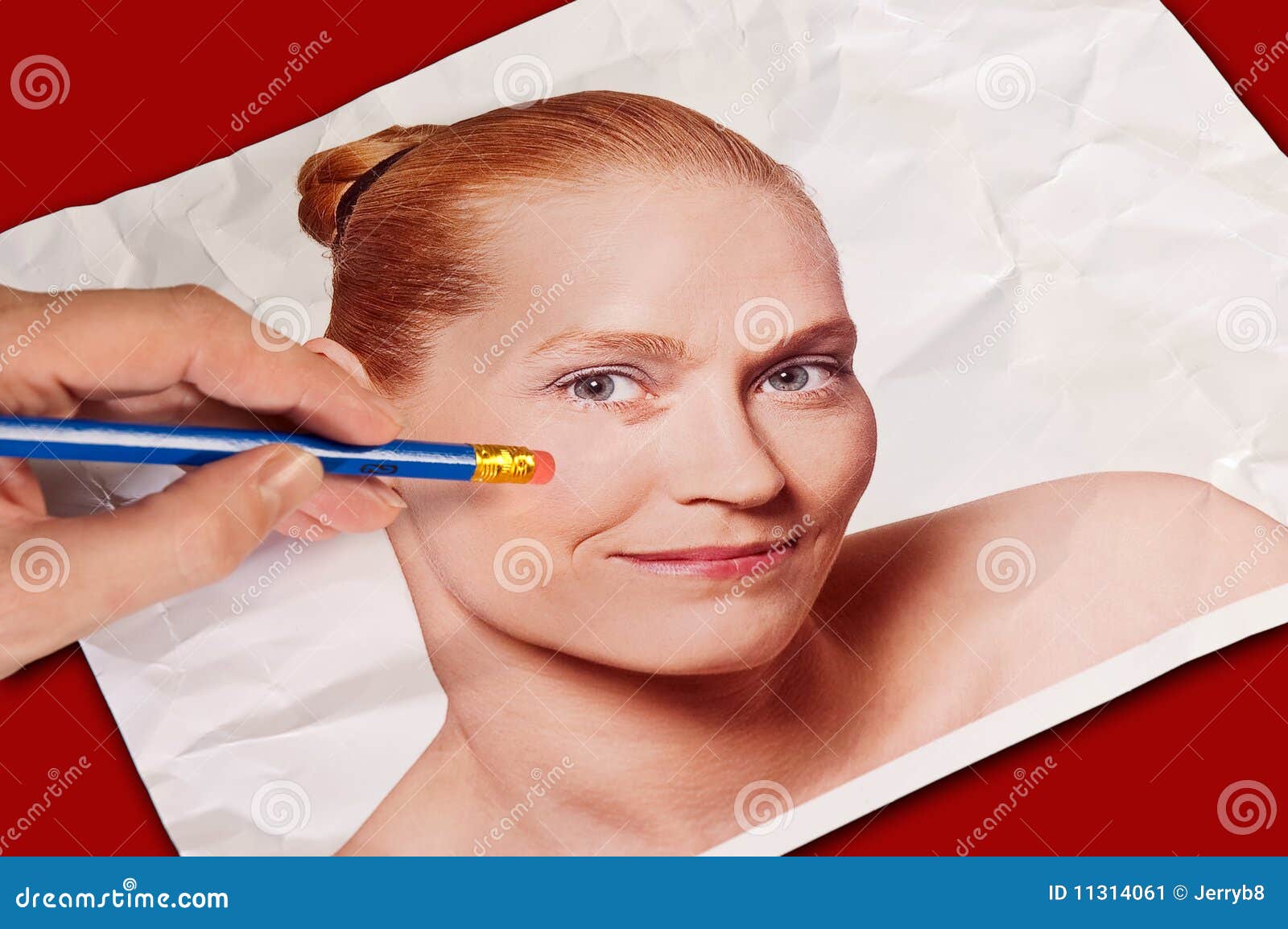 Rubbing Out Wrinkles on Photo Stock Image - Image of eraser, adult ...