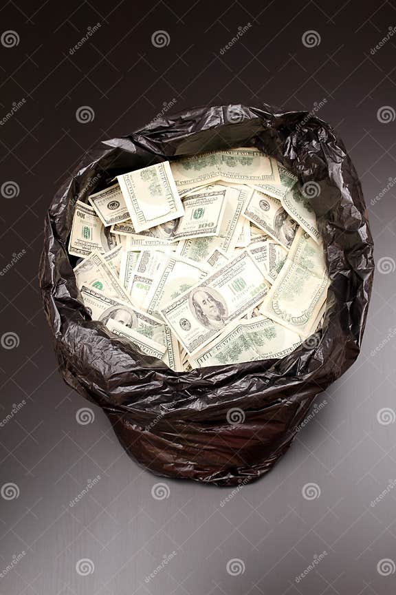 Rubbish bag with dollars stock photo. Image of closeup - 31821762