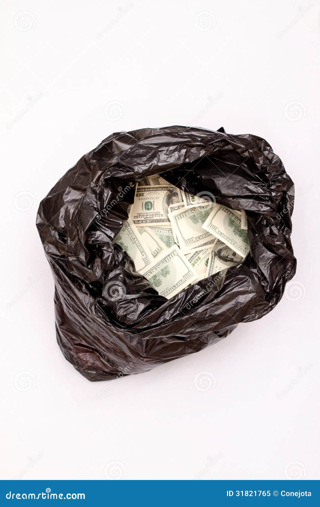 Rubbish bag with dollars stock image. Image of full, bill - 31821765