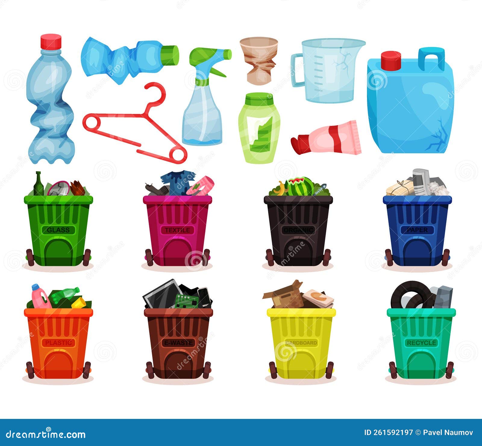 Rubbish Bins with Sorted Garbage Set. Waste Segregation Stock Vector ...