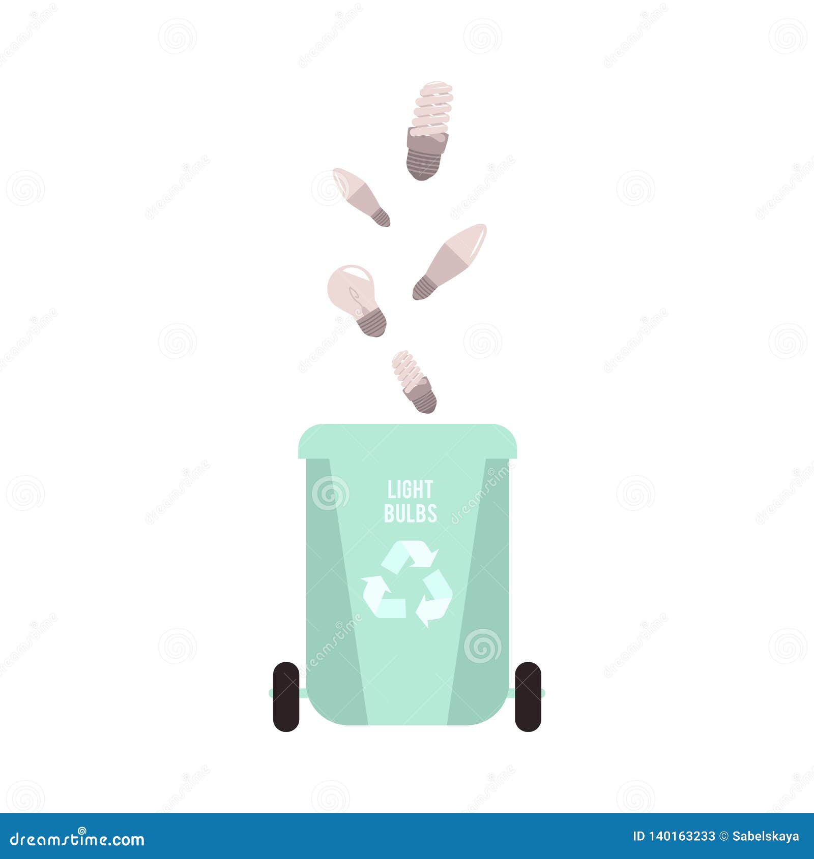 Rubbish Blue Container with Falling Light Bulbs Waste and Garbage for ...