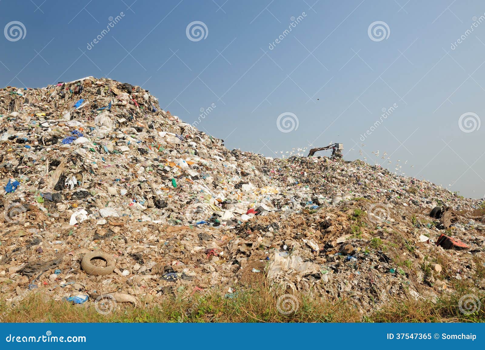 Rubbish Dump Zone View Full Of Smoke, Litter, Plastic Bottles,garbage ...