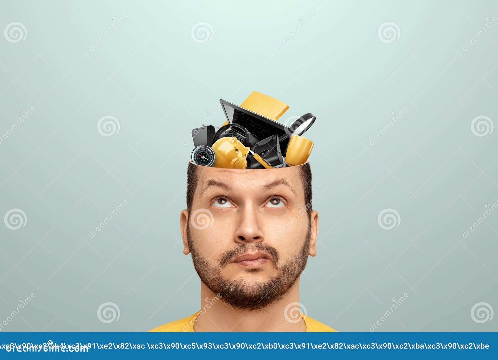 Rubbish In The Head, A Man`s Head Is Open Instead Of A Brain, Various ...