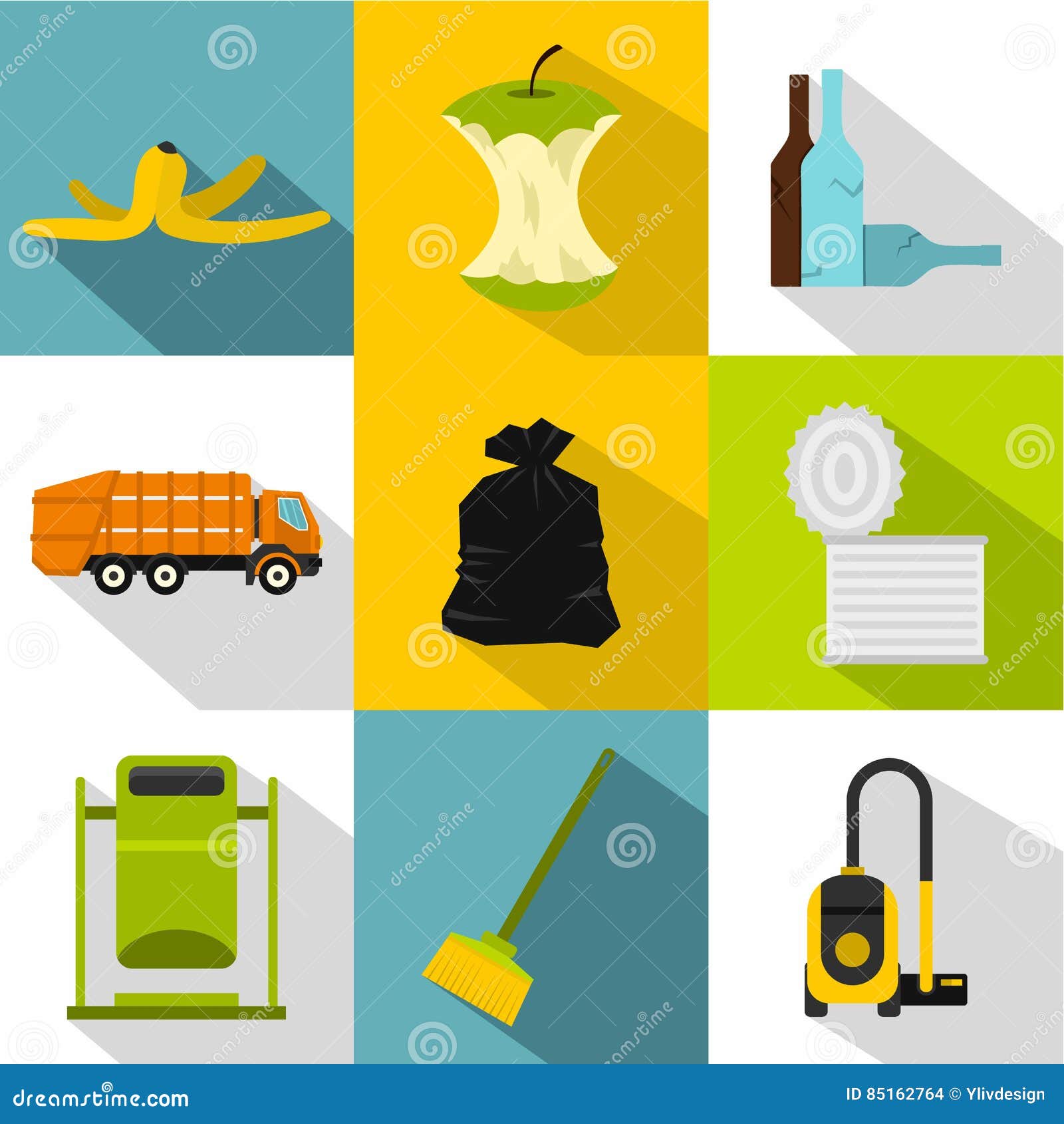 Rubbish Icons Set, Flat Style Stock Vector - Illustration of office ...