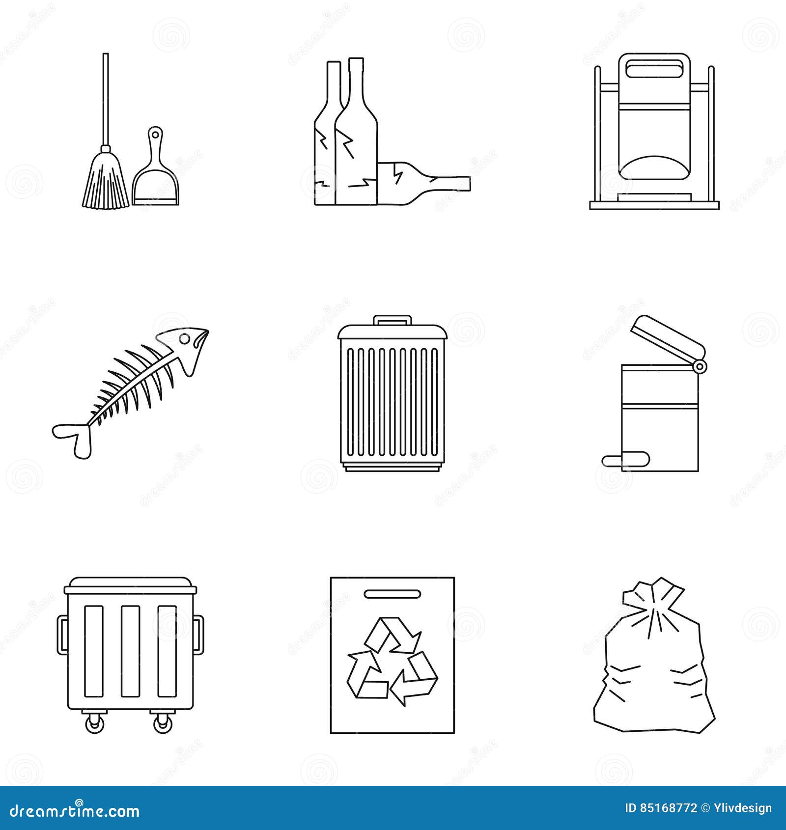 Rubbish Icons Set, Outline Style Stock Vector - Illustration of basket ...
