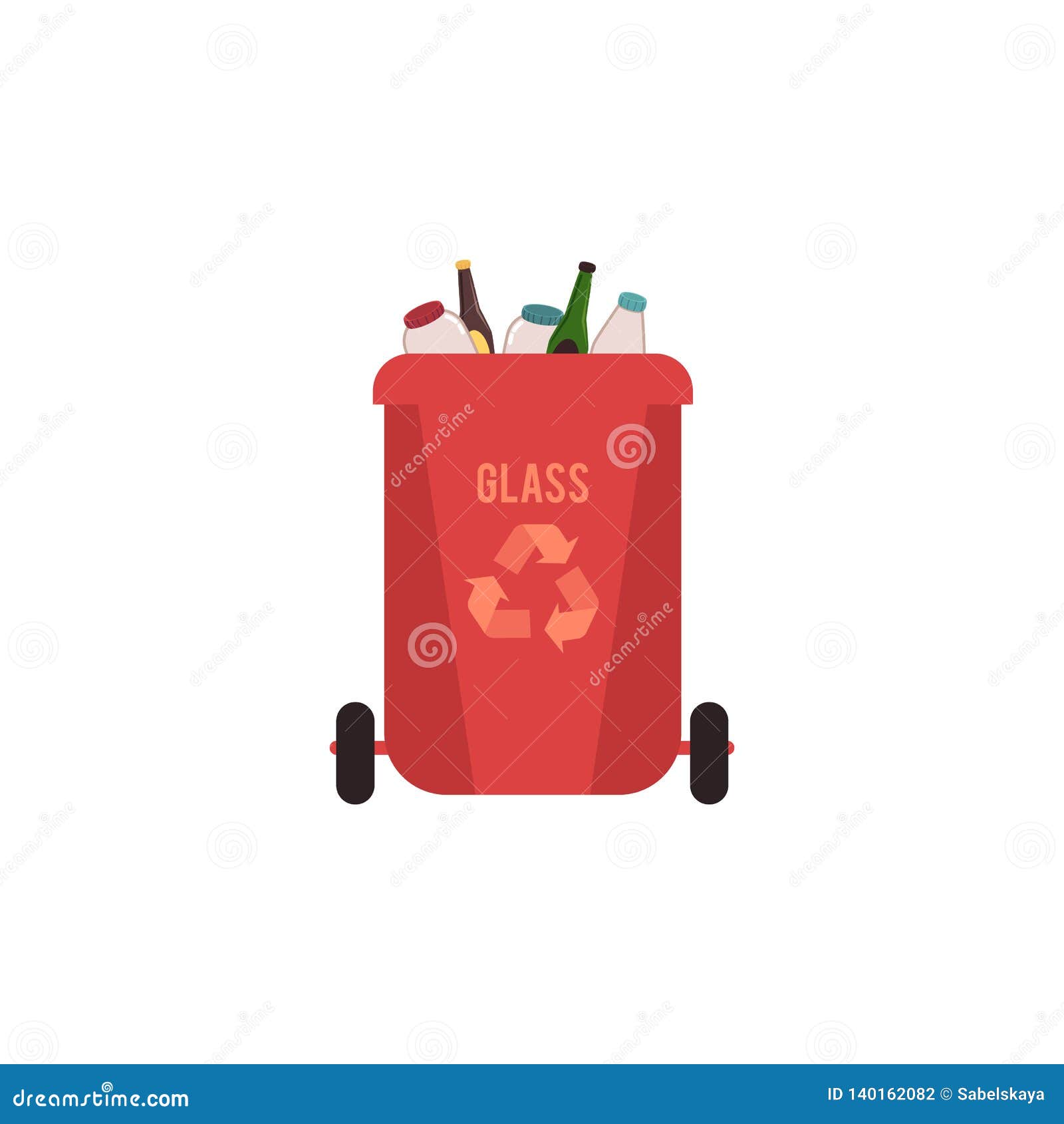 Rubbish Red Bin with Glass Waste. Container for Sorting Glass Garbage ...