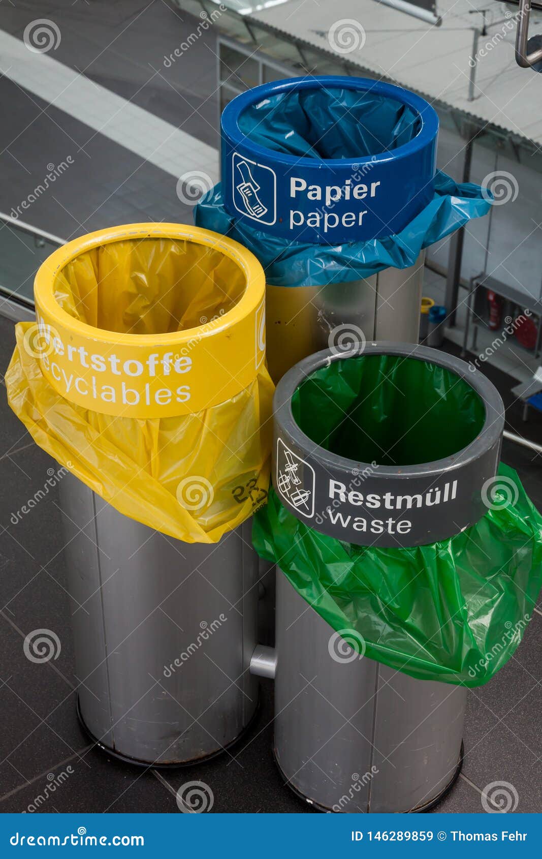 Rubbish separation bins stock image. Image of recycle - 146289859