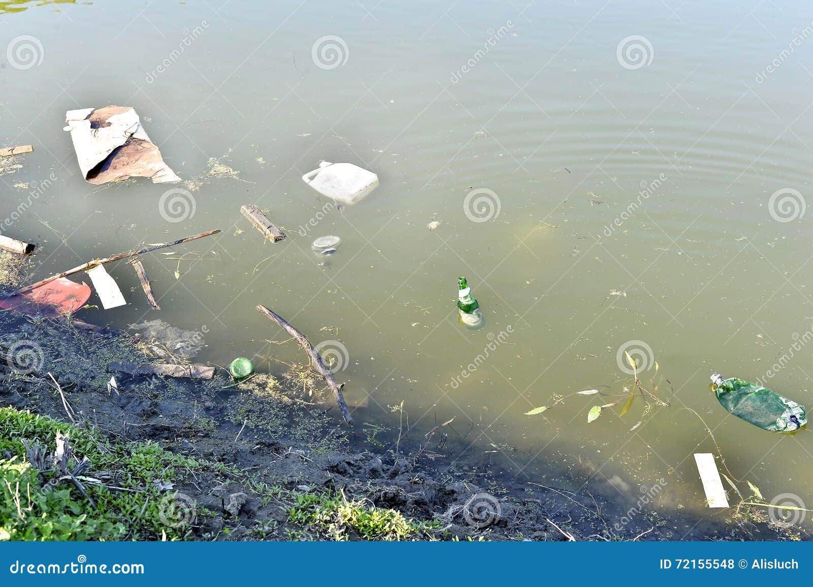 Rubbish, Waste Floating in Polluted Pond Stock Photo - Image of bottle ...