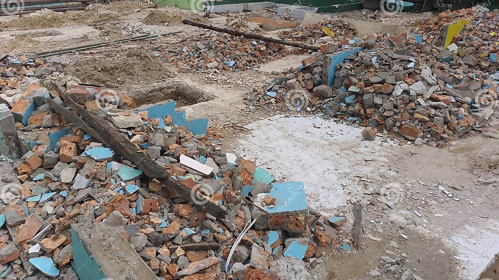 The Rubble of the Building after it Was Demolished Stock Image - Image ...