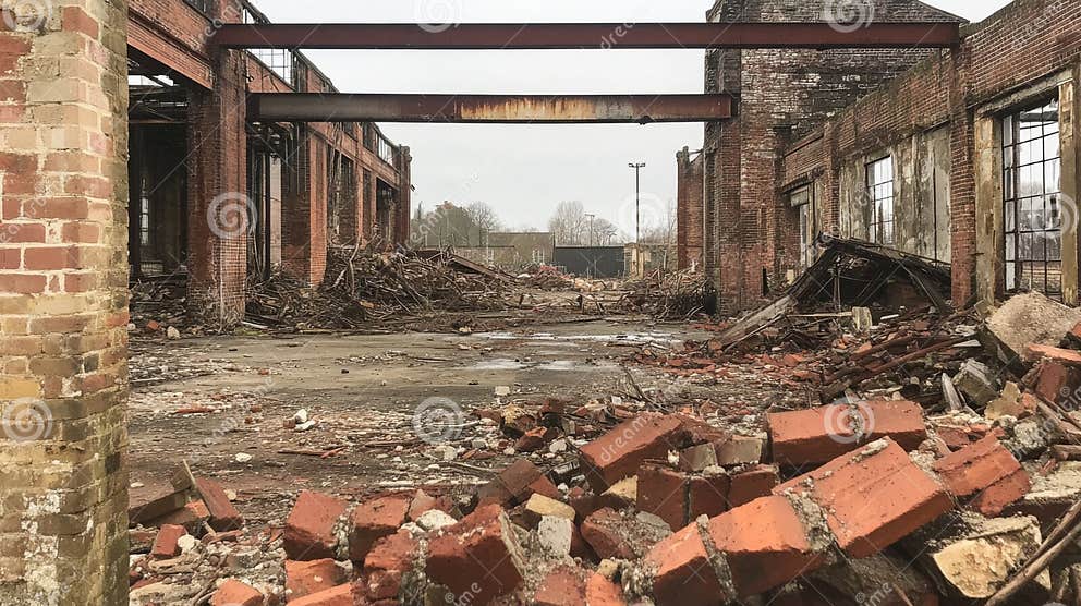 Rubble and Debris Inside a Demolished Brick Building Stock Illustration ...