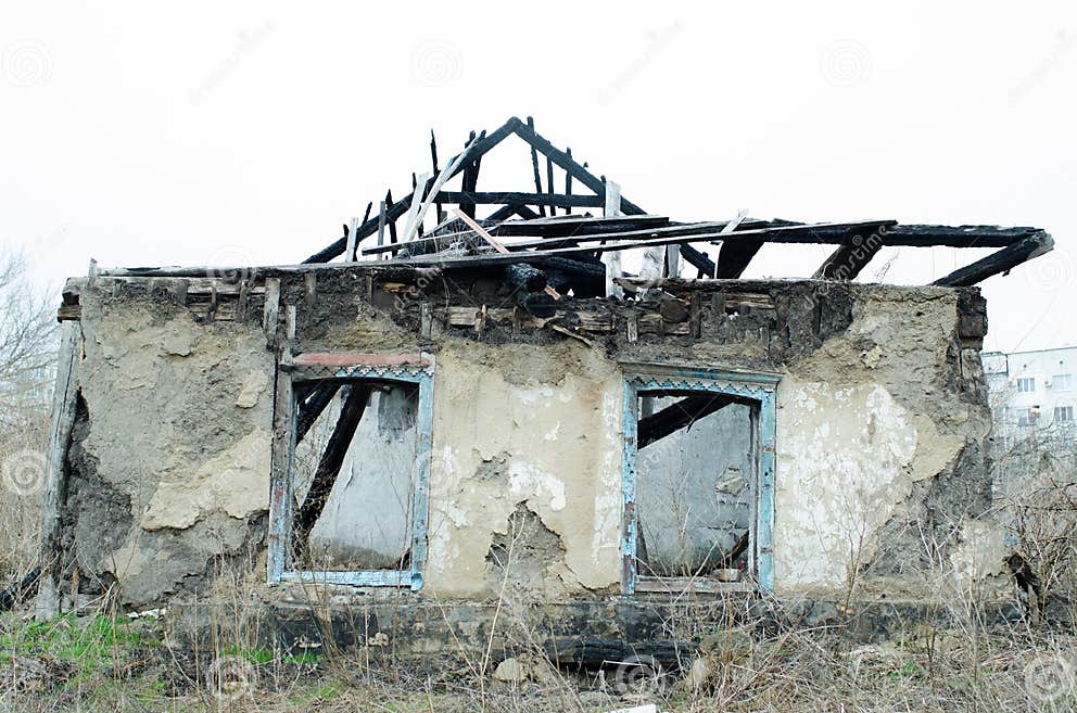 Rubble of the Destroyed House after the Fire Stock Image - Image of ...