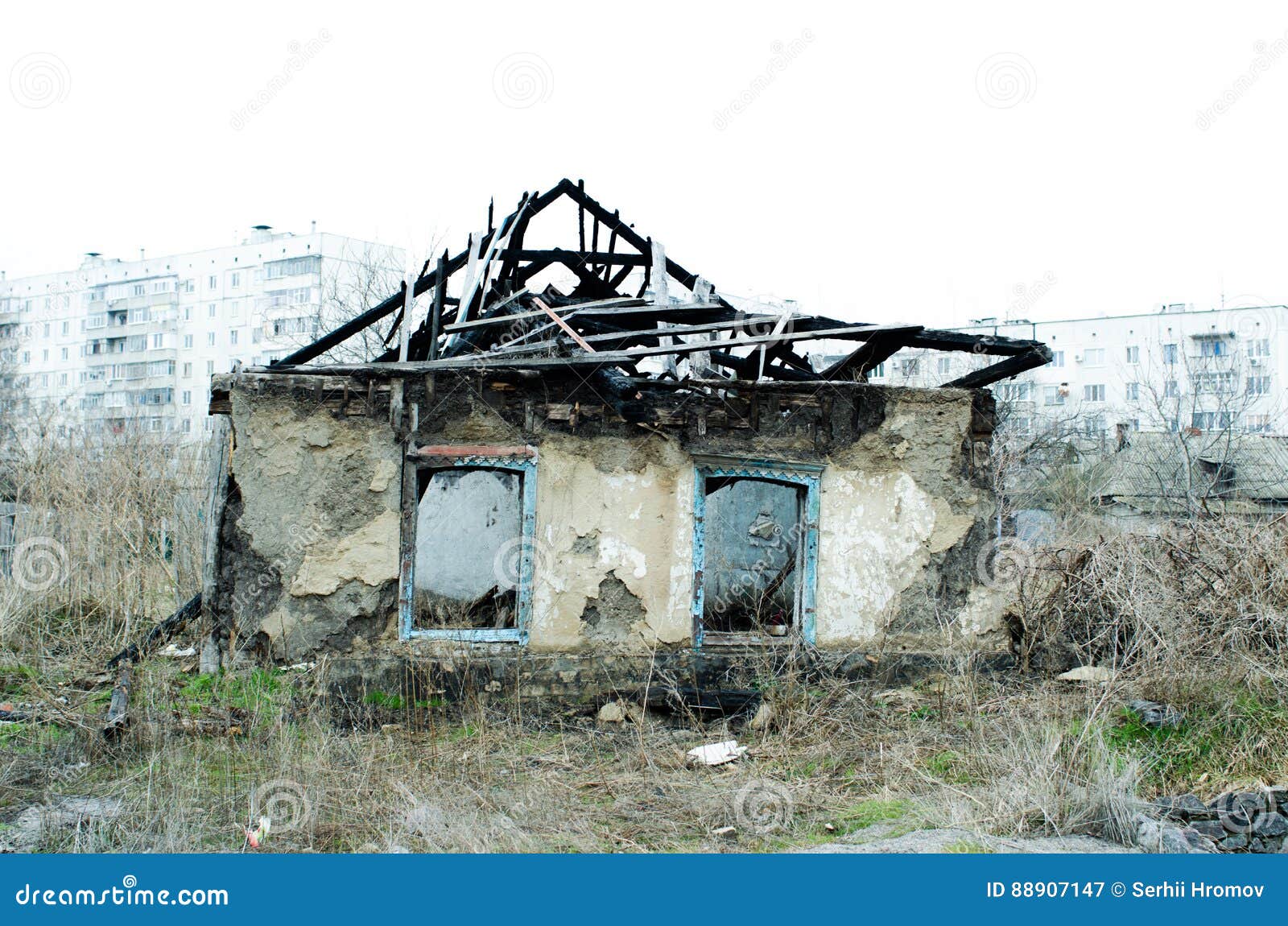 Rubble of the Destroyed House after the Fire Stock Image - Image of ...