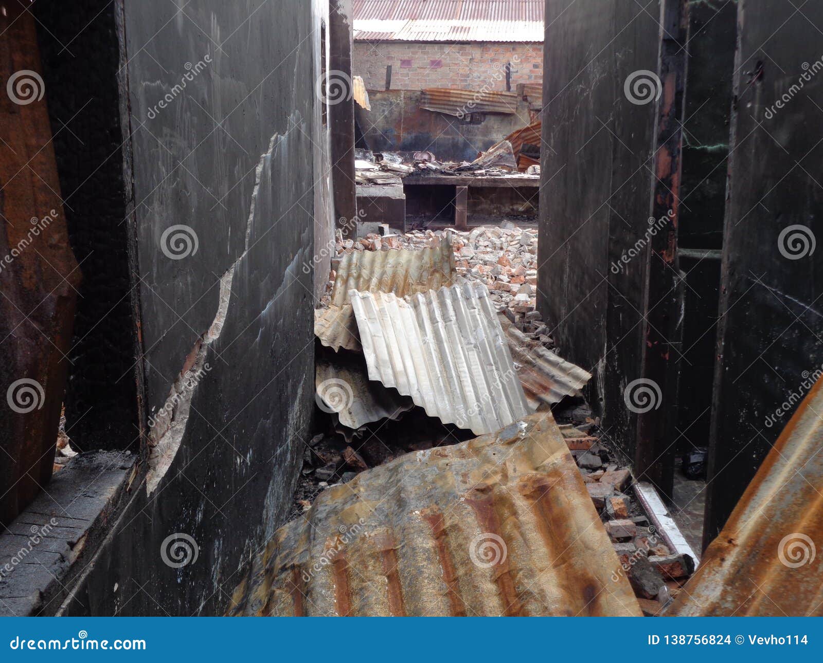 House ruins after fire stock photo. Image of material - 138756824