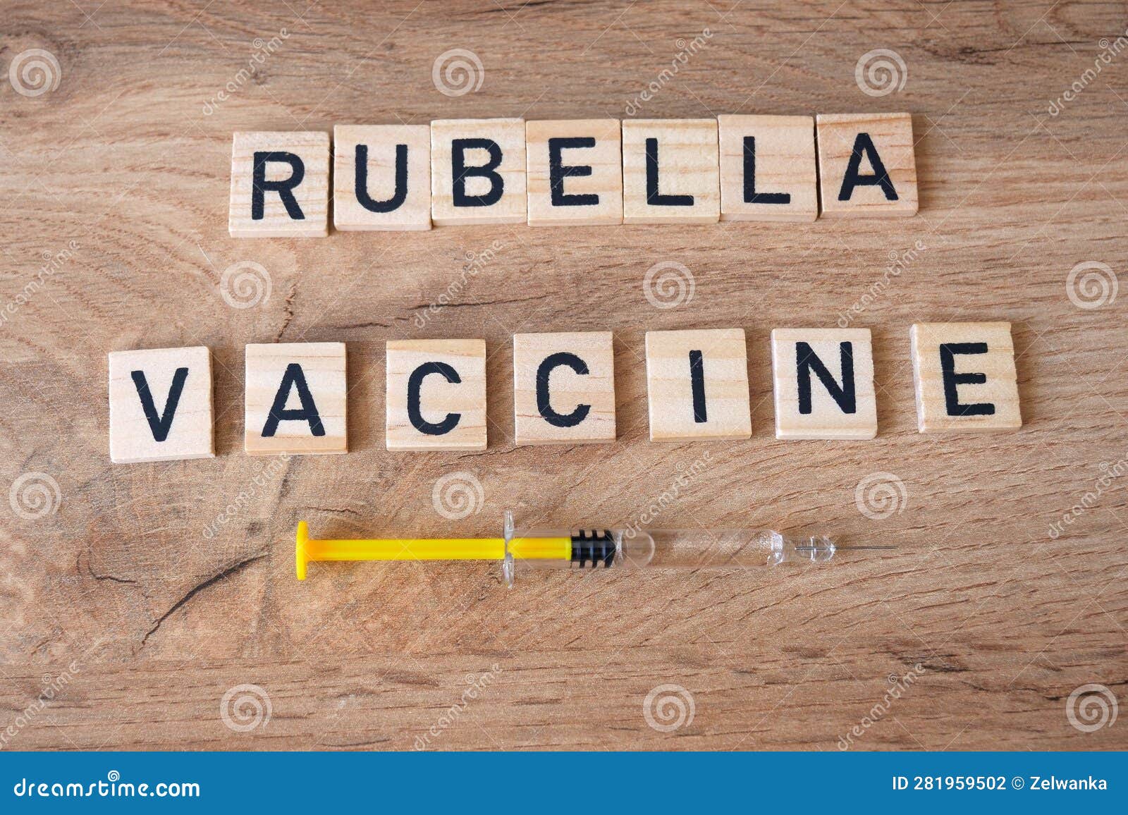 Rubella Vaccination Concept. Syringe on the Table Stock Photo - Image ...