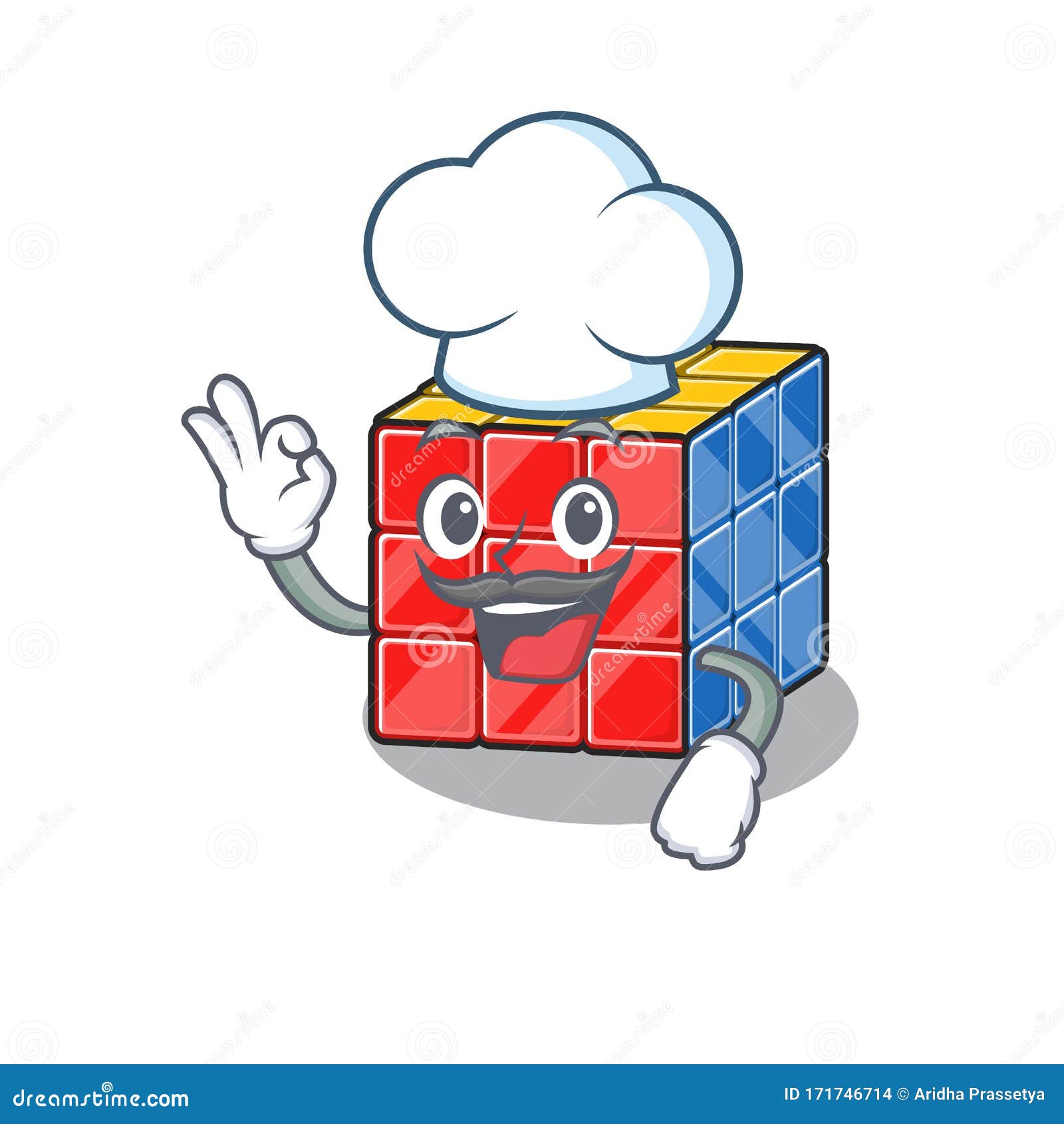 Rubic Cube Cartoon Character Working As a Chef and Wearing White Hat ...