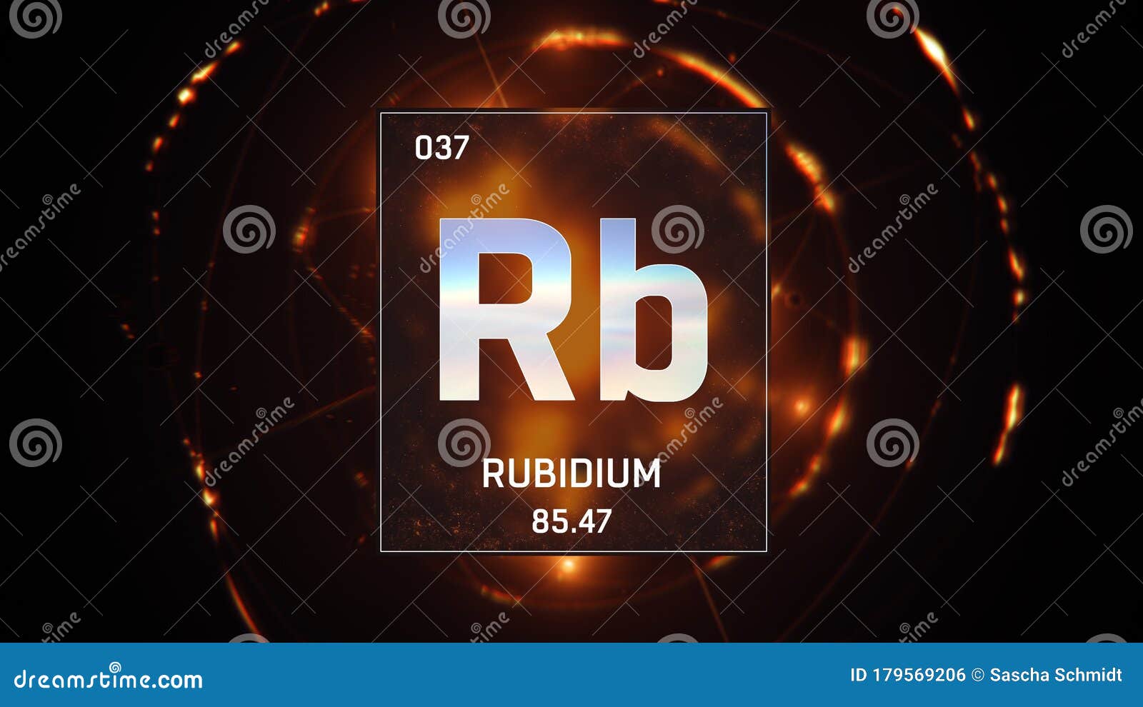 Rubidium As Element 37 of the Periodic Table 3D Illustration on Orange ...