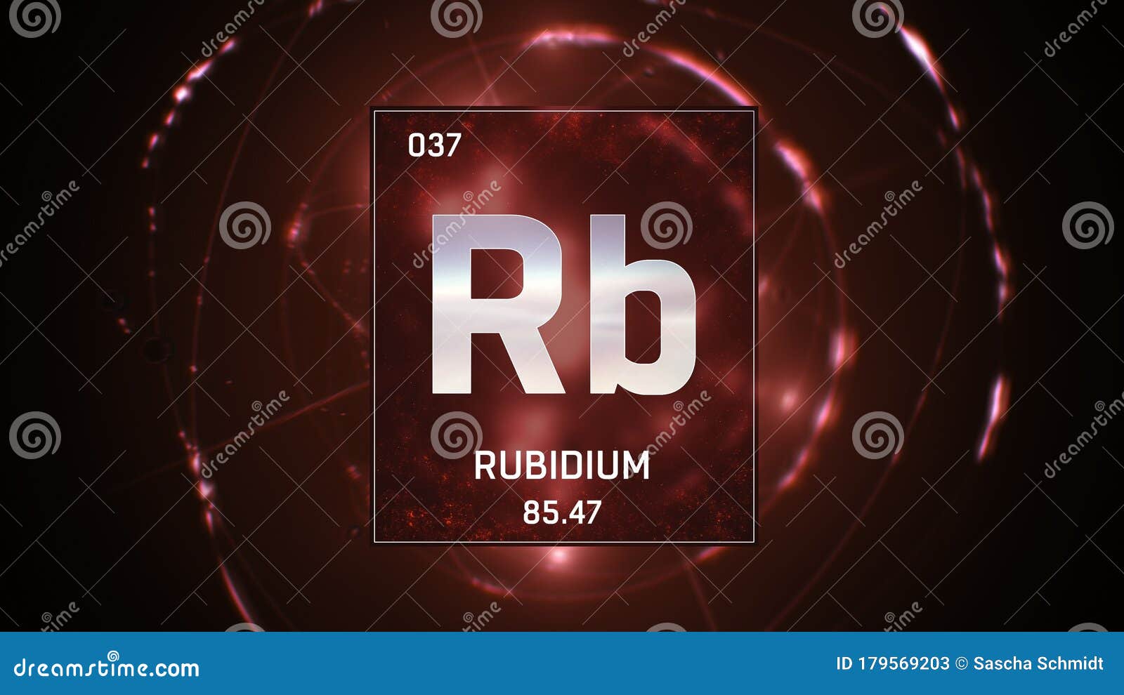 Rubidium As Element 37 Of The Periodic Table 3D Illustration On Red ...
