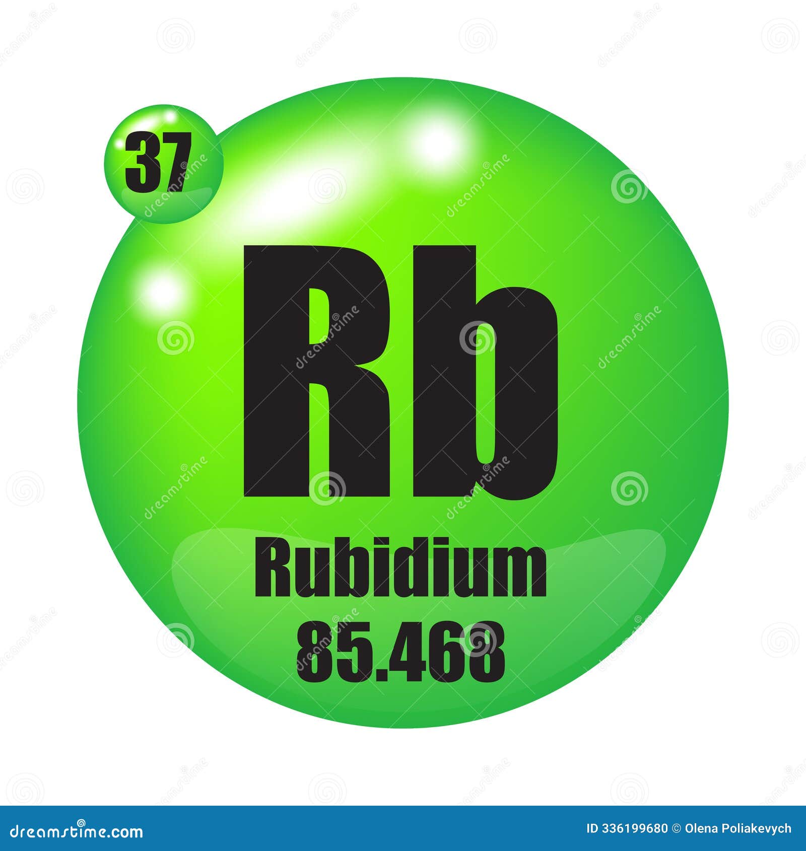 Rubidium As Element 37 Of The Periodic Table 3D Illustration On Silver ...