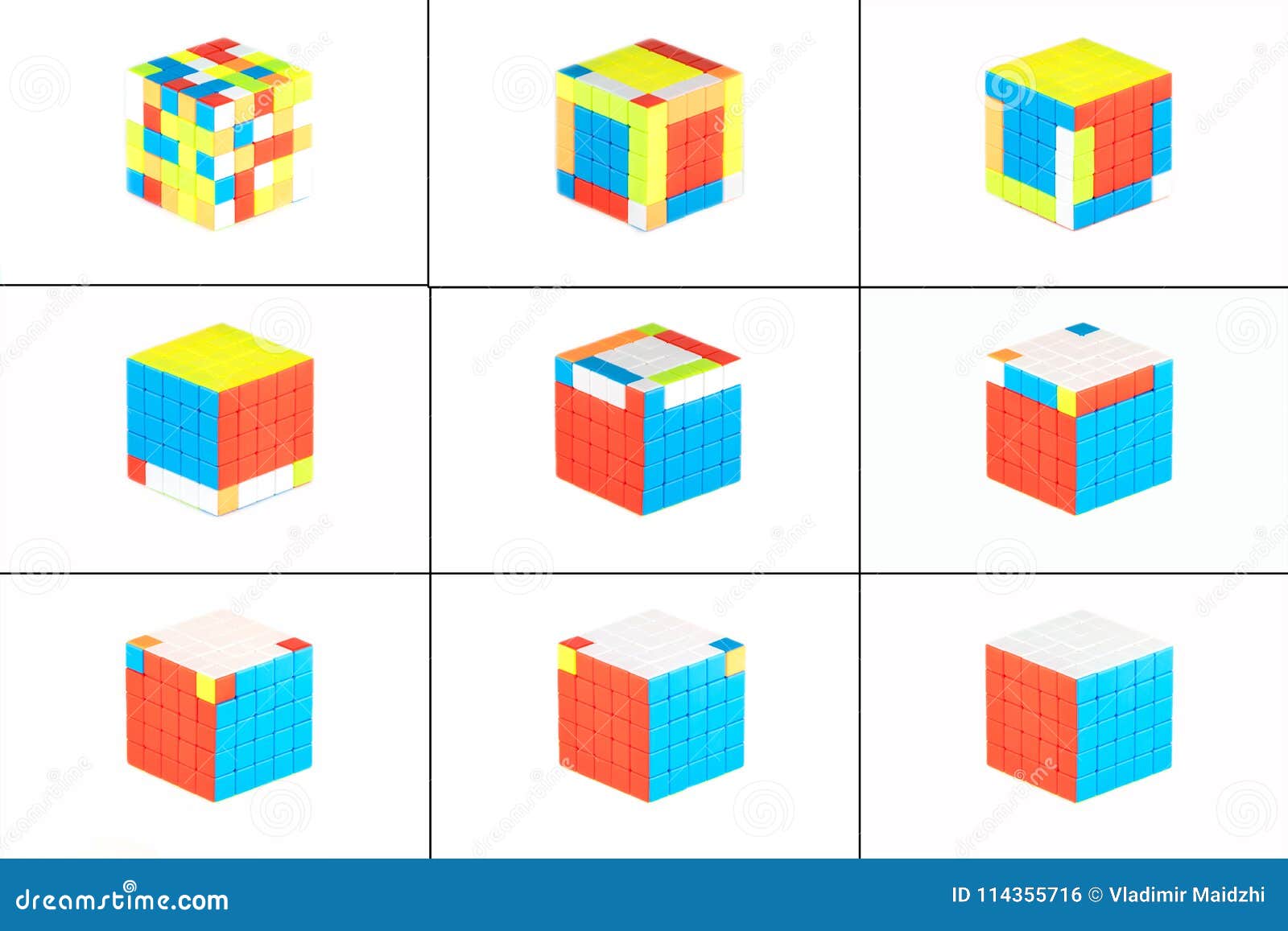 The Rubik`s Cube Five on Five on the White Background. the Way of ...
