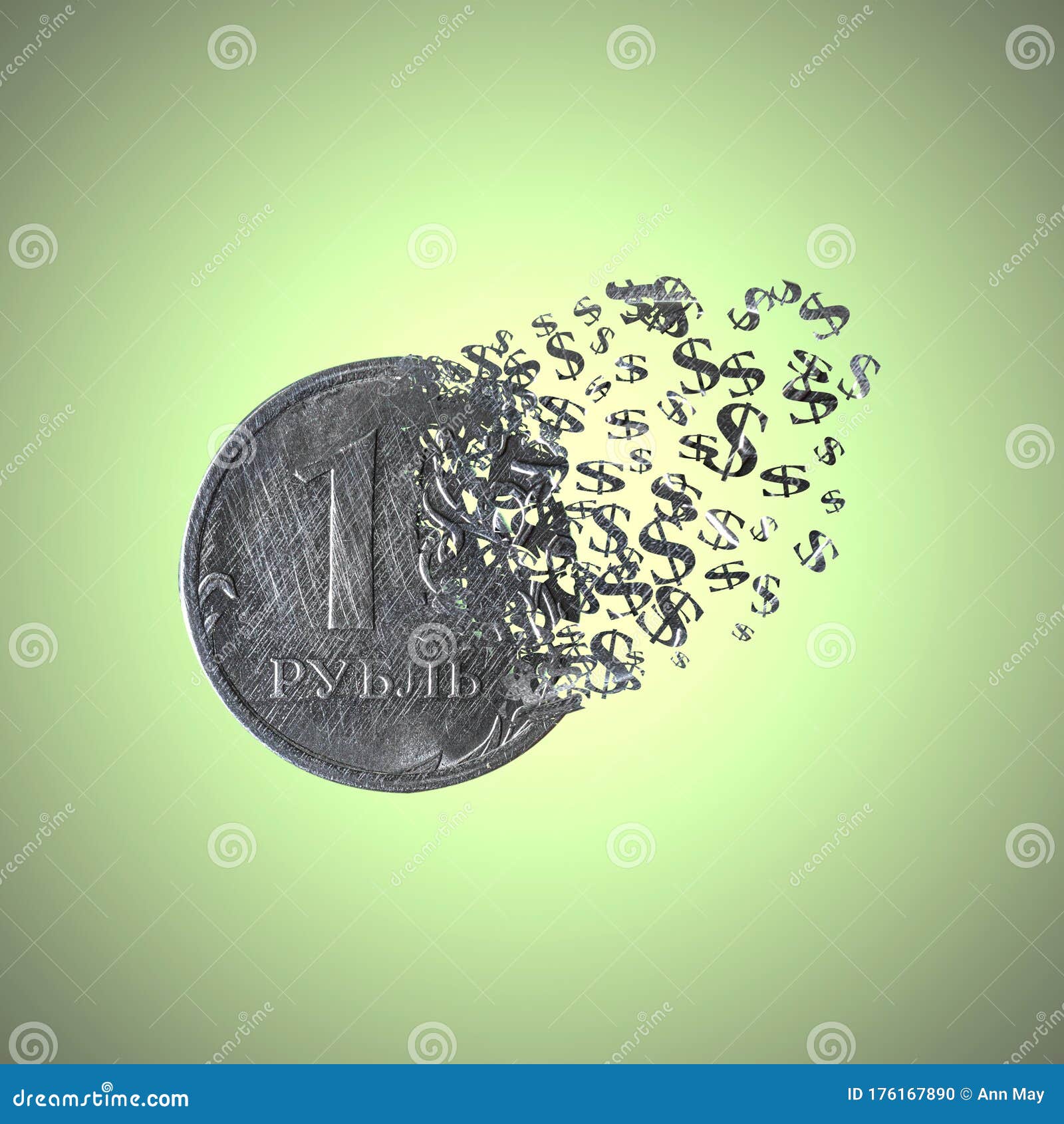 Ruble Coin Dissolving in Dollars Stock Photo - Image of increase ...