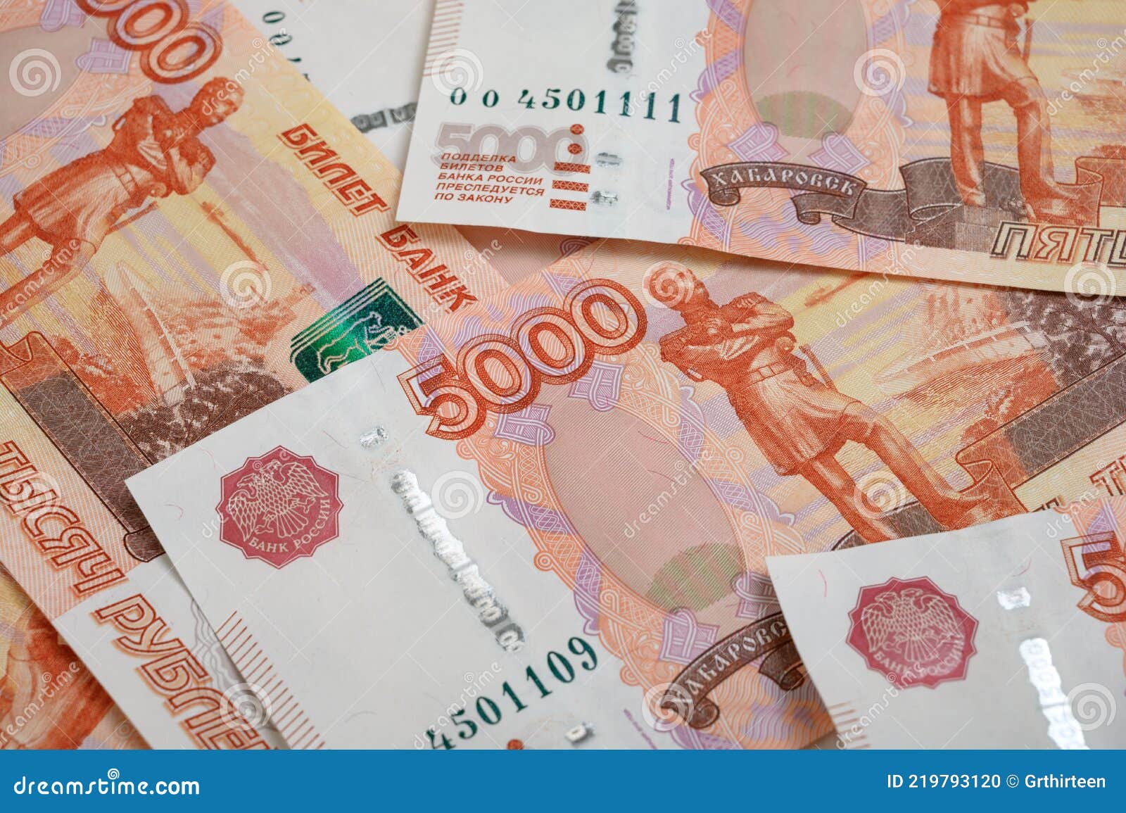 5000 Rubles Background. Russian Banknotes at Different Angles. Stock ...