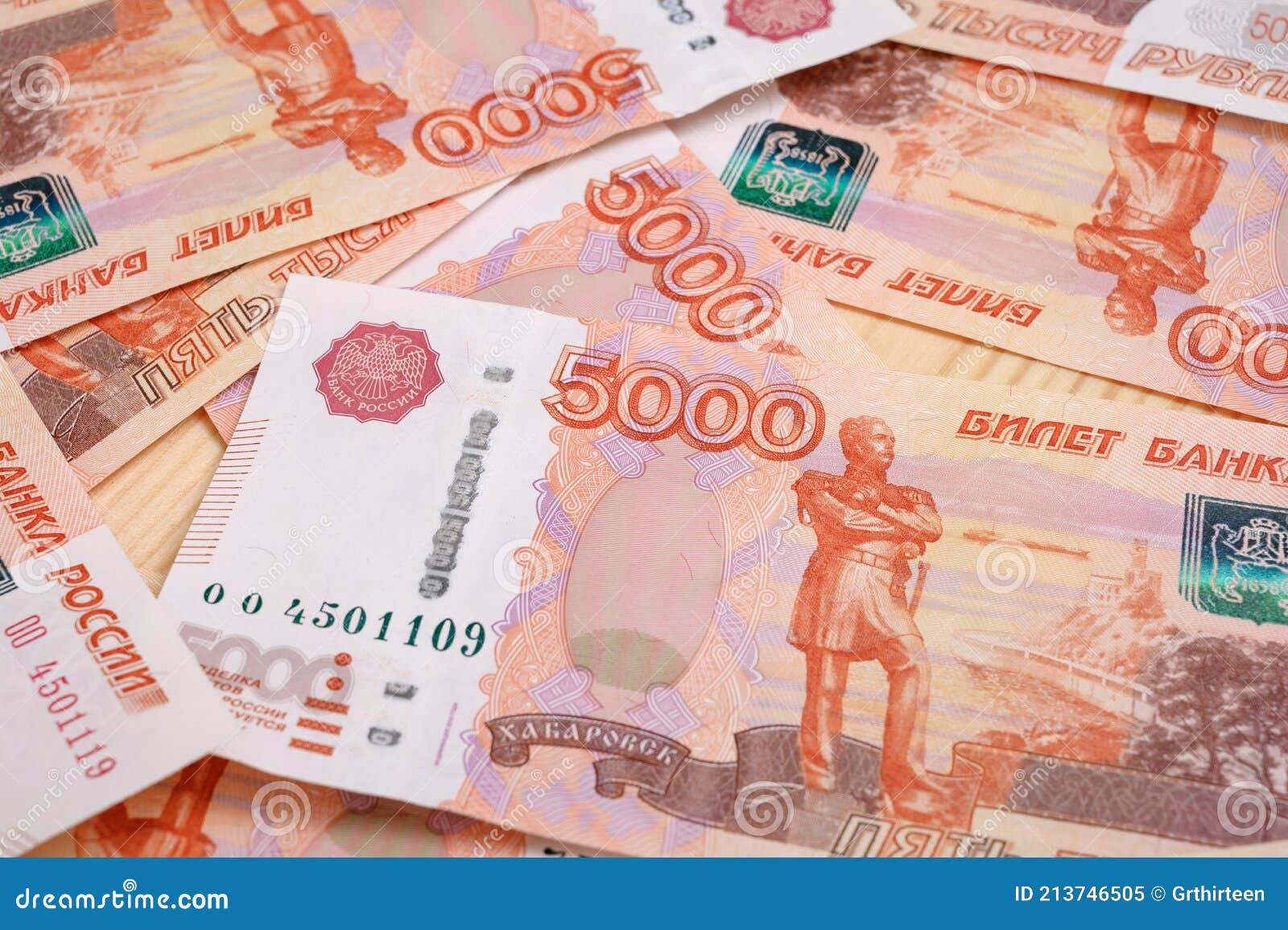 5000 Rubles Background. Russian Banknotes at Different Angles. Stock ...