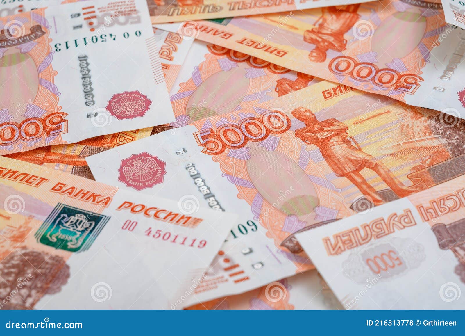 5000 Rubles Background. Russian Banknotes at Different Angles. Stock ...