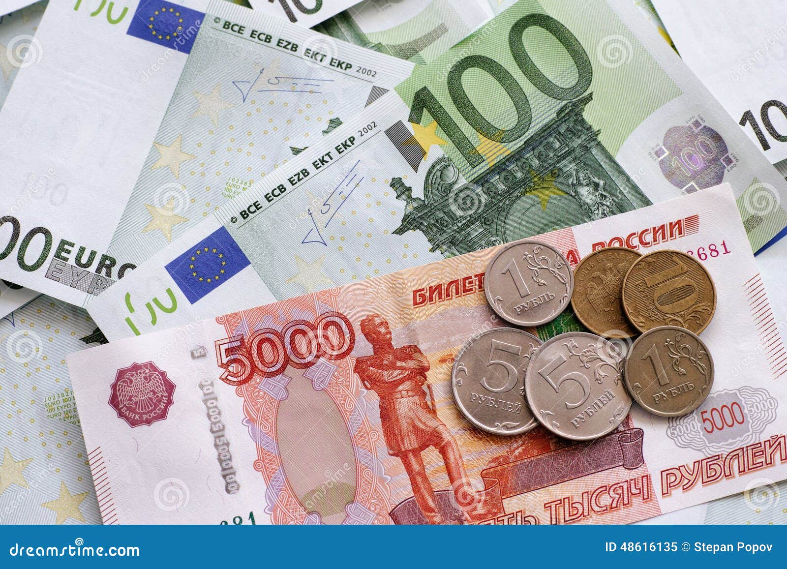 Rubles and Euros stock image. Image of cent, finances - 48616135