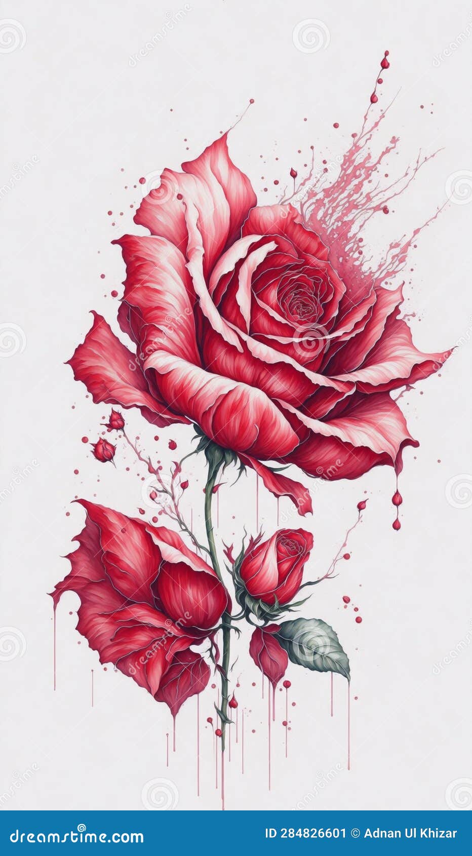 Ruby Blossom- a Captivating Watercolor Painting of a Red Rose Stock ...