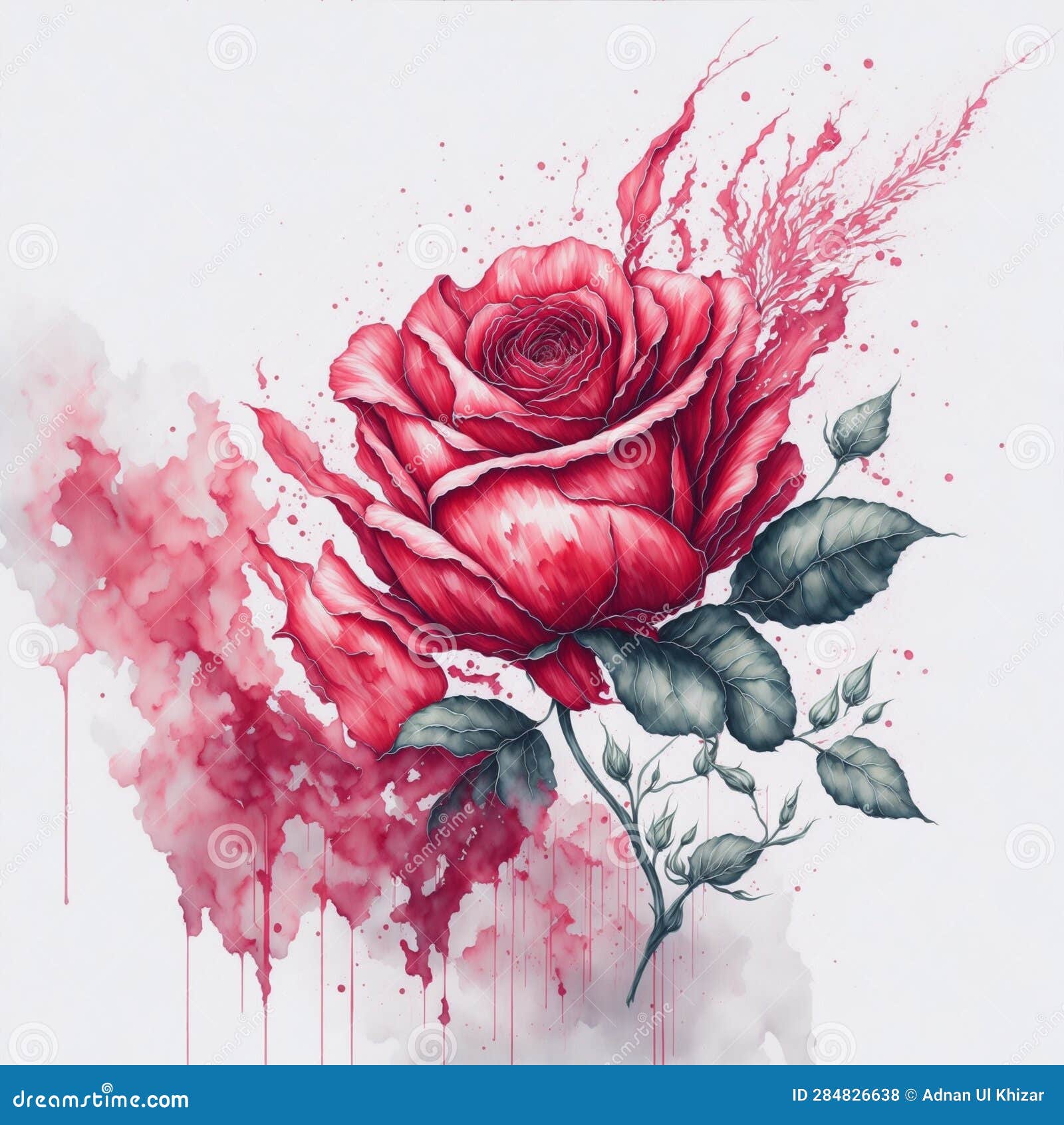 Ruby Blossom- a Captivating Watercolor Painting of a Red Rose Stock ...