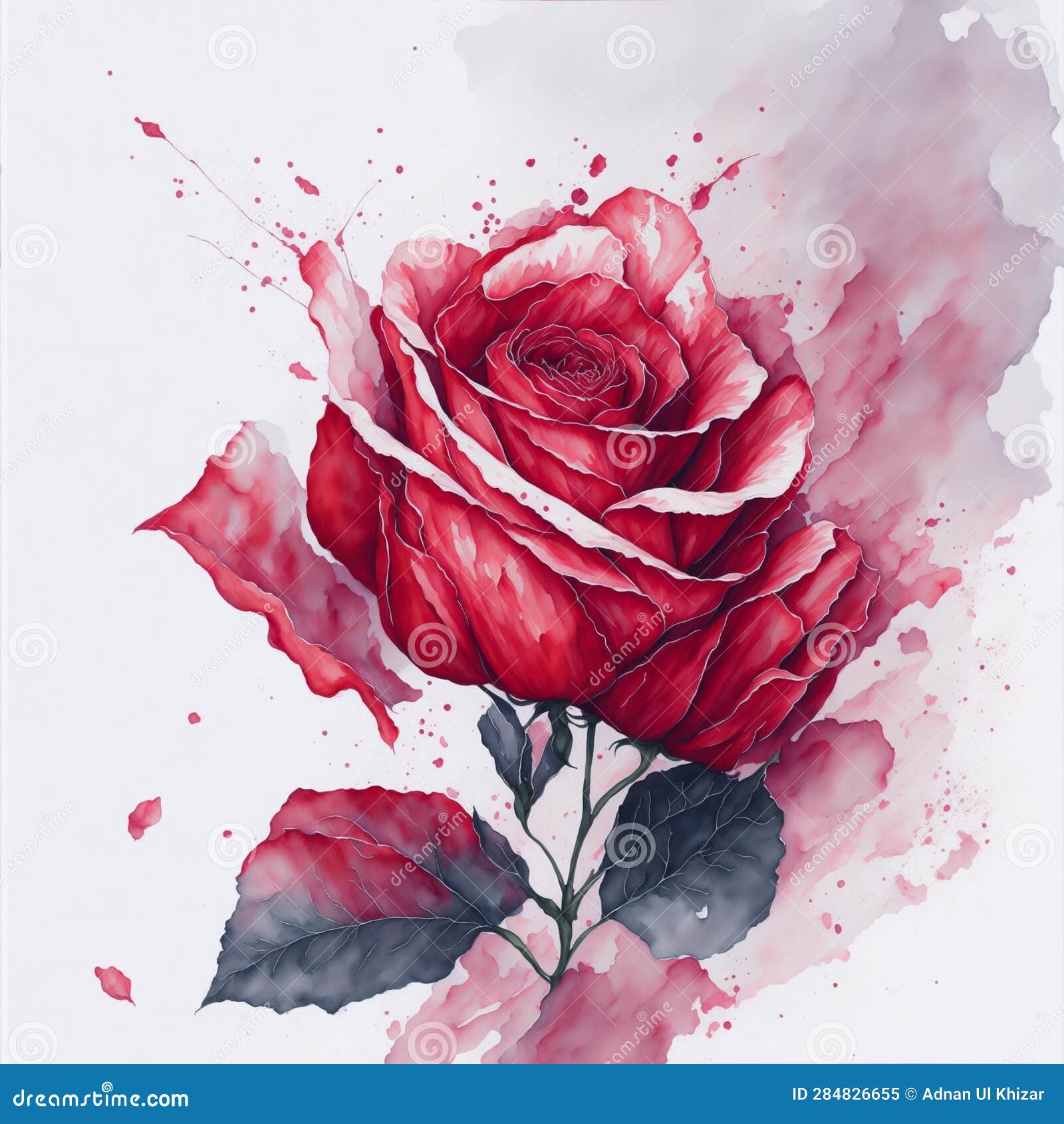 Ruby Blossom- a Captivating Watercolor Painting of a Red Rose Stock ...