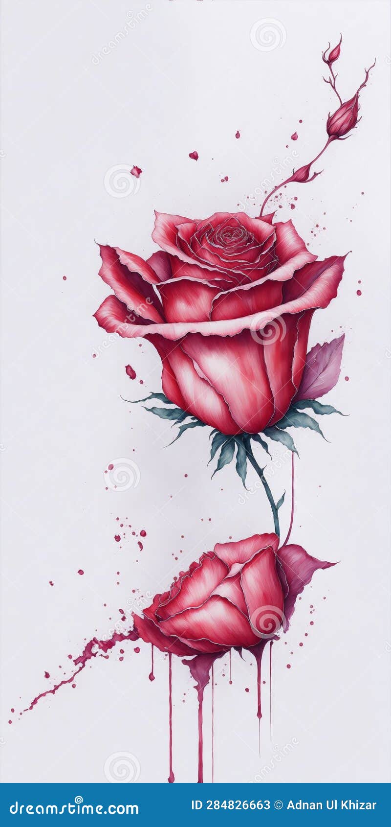 Ruby Blossom- a Captivating Watercolor Painting of a Red Rose Stock ...