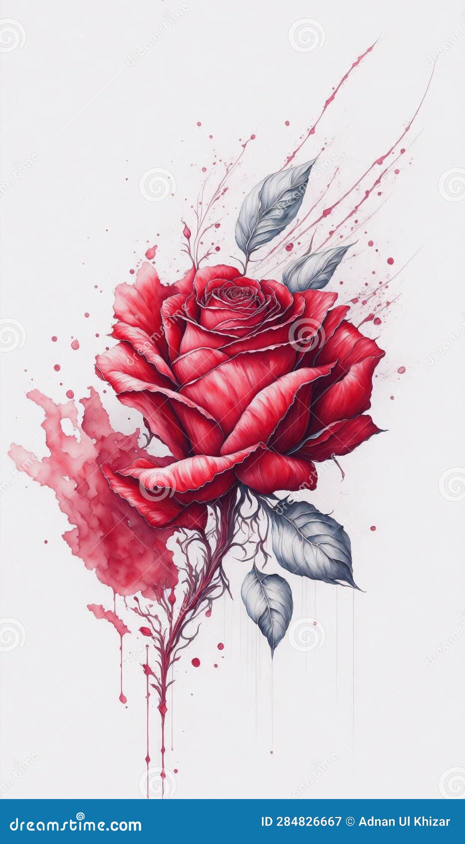 Ruby Blossom- a Captivating Watercolor Painting of a Red Rose Stock ...