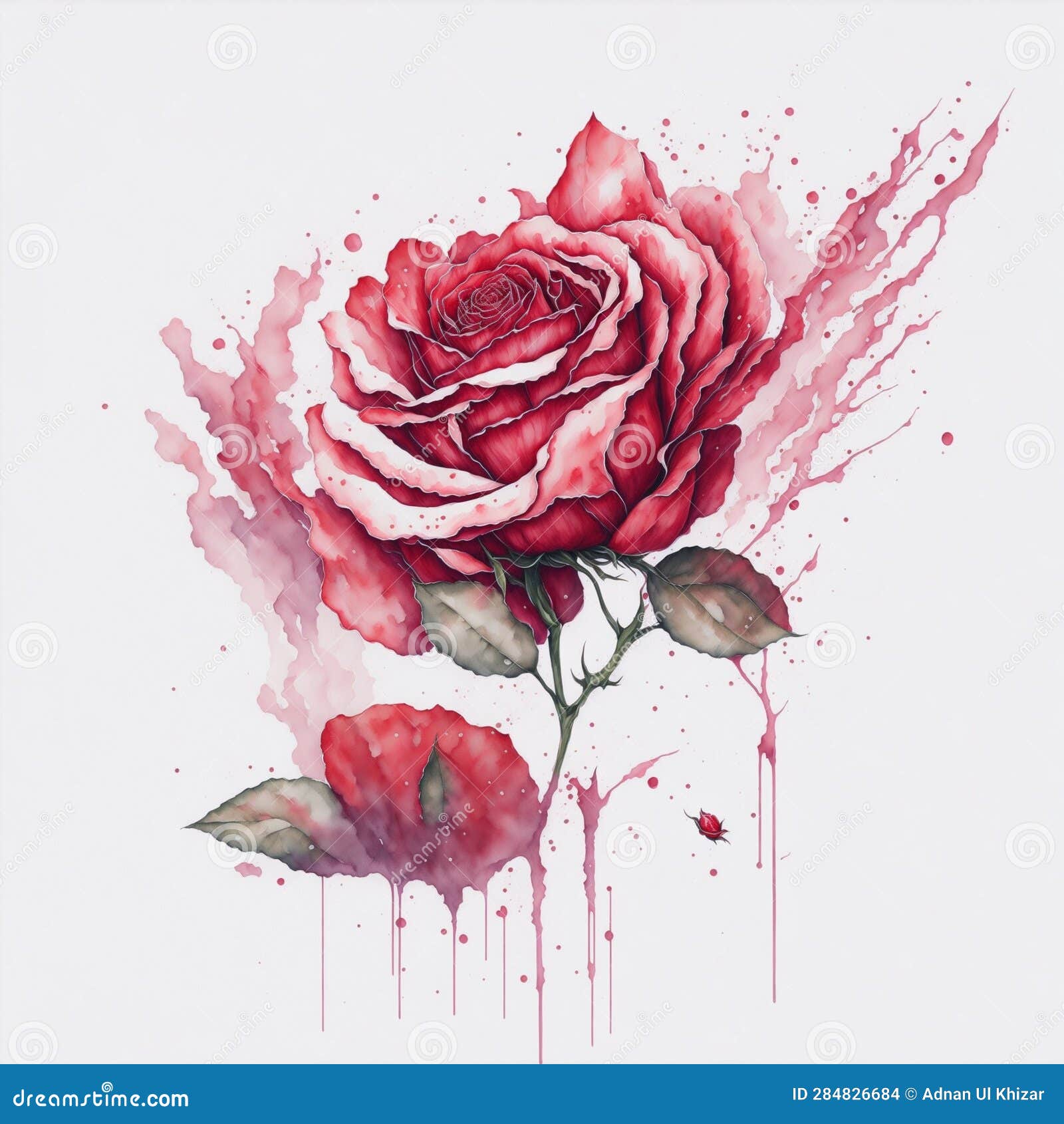 Ruby Blossom- a Captivating Watercolor Painting of a Red Rose Stock ...