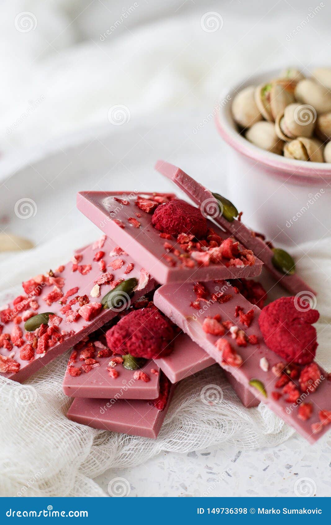 Ruby Chocolate with Fruits and Pistachios Stock Photo - Image of sweet ...