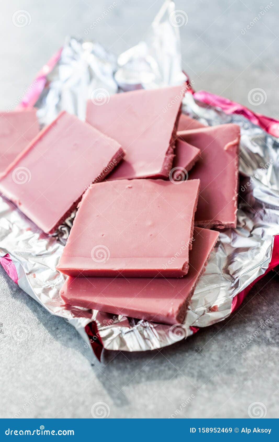 Ruby Chocolate Pieces. New Type of Processing Cocoa Beans Stock Image ...