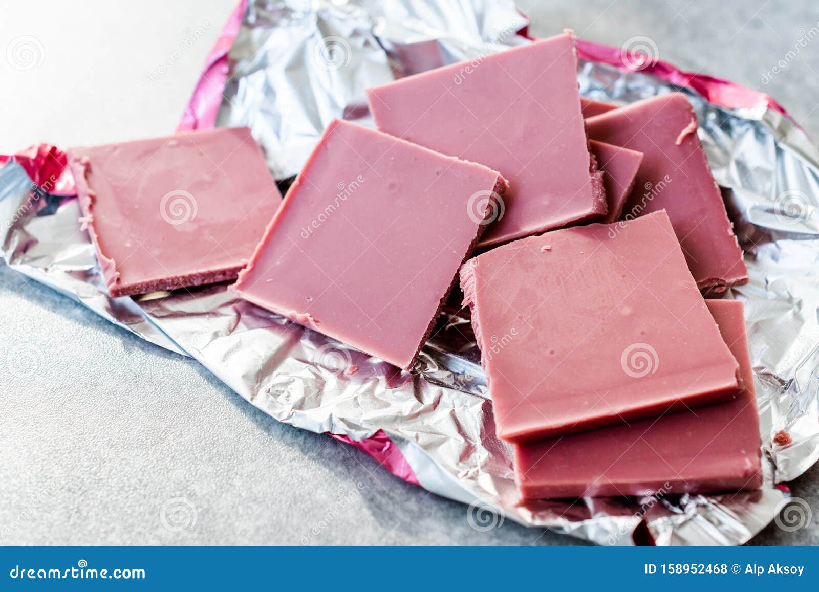 Ruby Chocolate Pieces. New Type of Processing Cocoa Beans Stock Photo ...