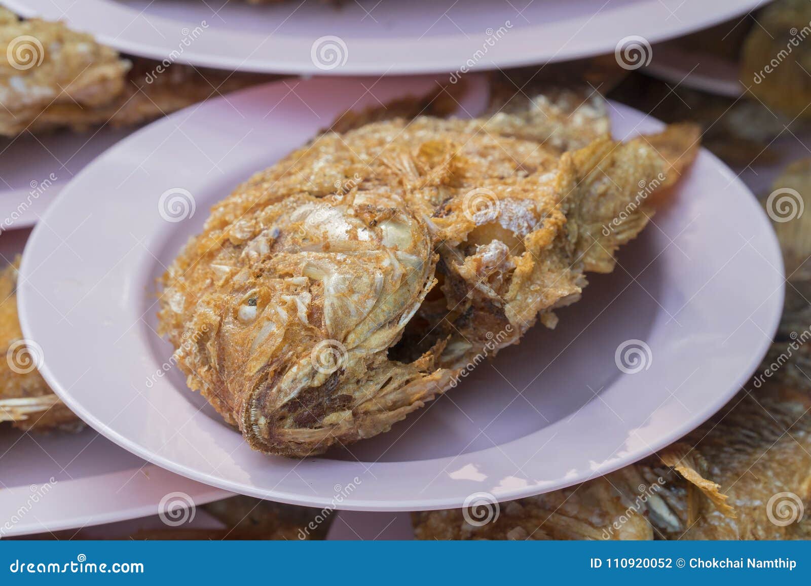 Ruby Fish Fried in the Pink Plate Stock Photo - Image of fish, dish ...