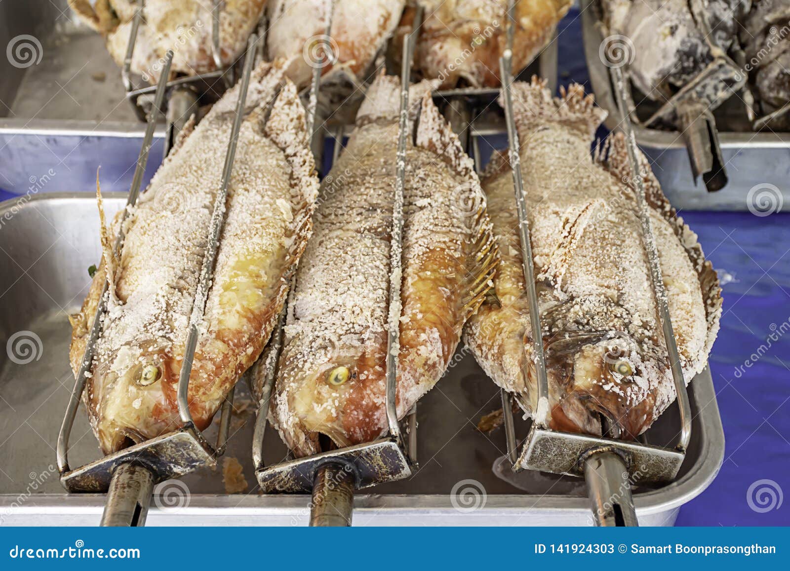 Ruby Fish with Salt in the Grill on the Tray Stock Image - Image of ...