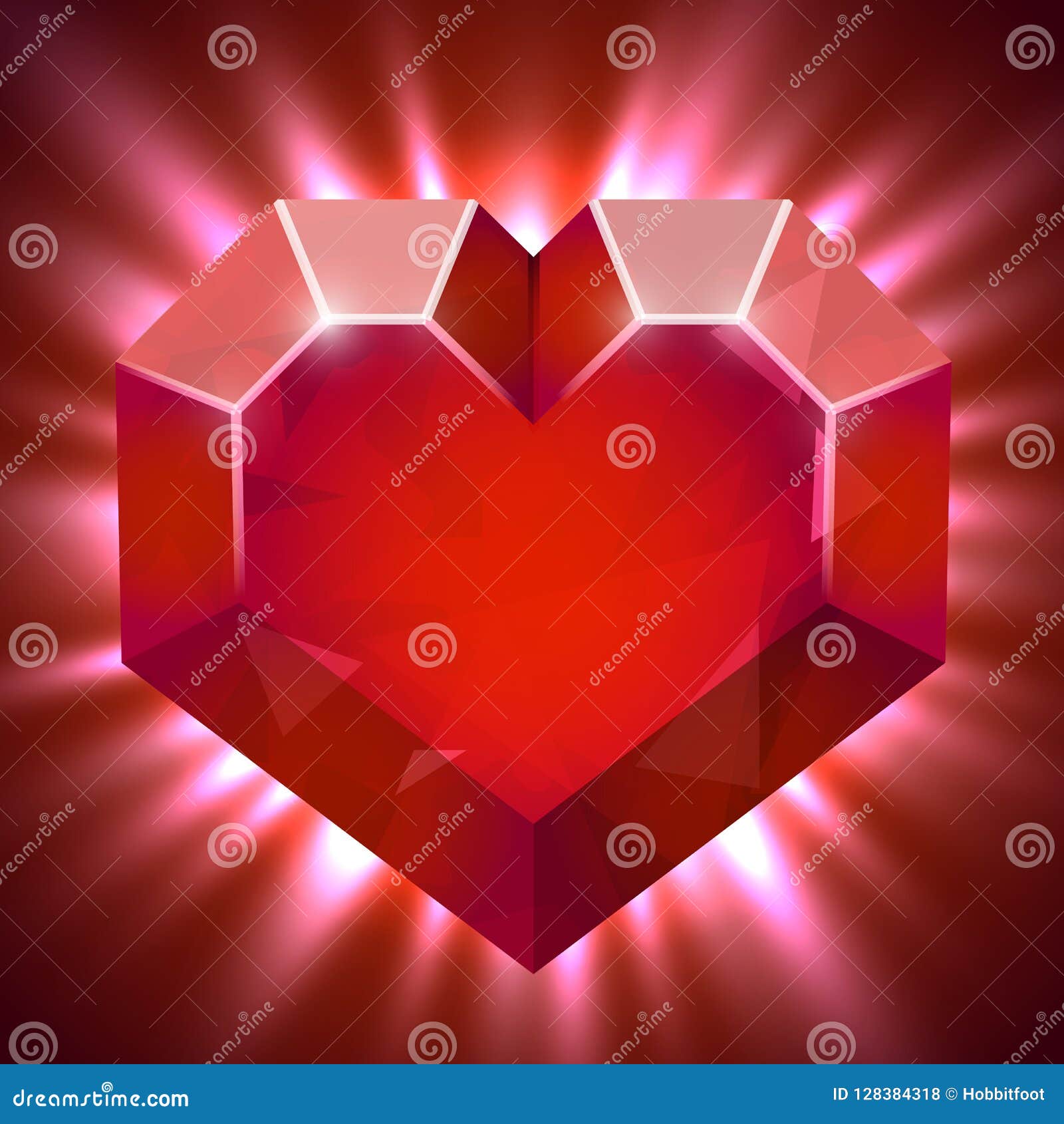 Ruby Gem in Form of Heart with Light Beams. Stock Vector - Illustration ...