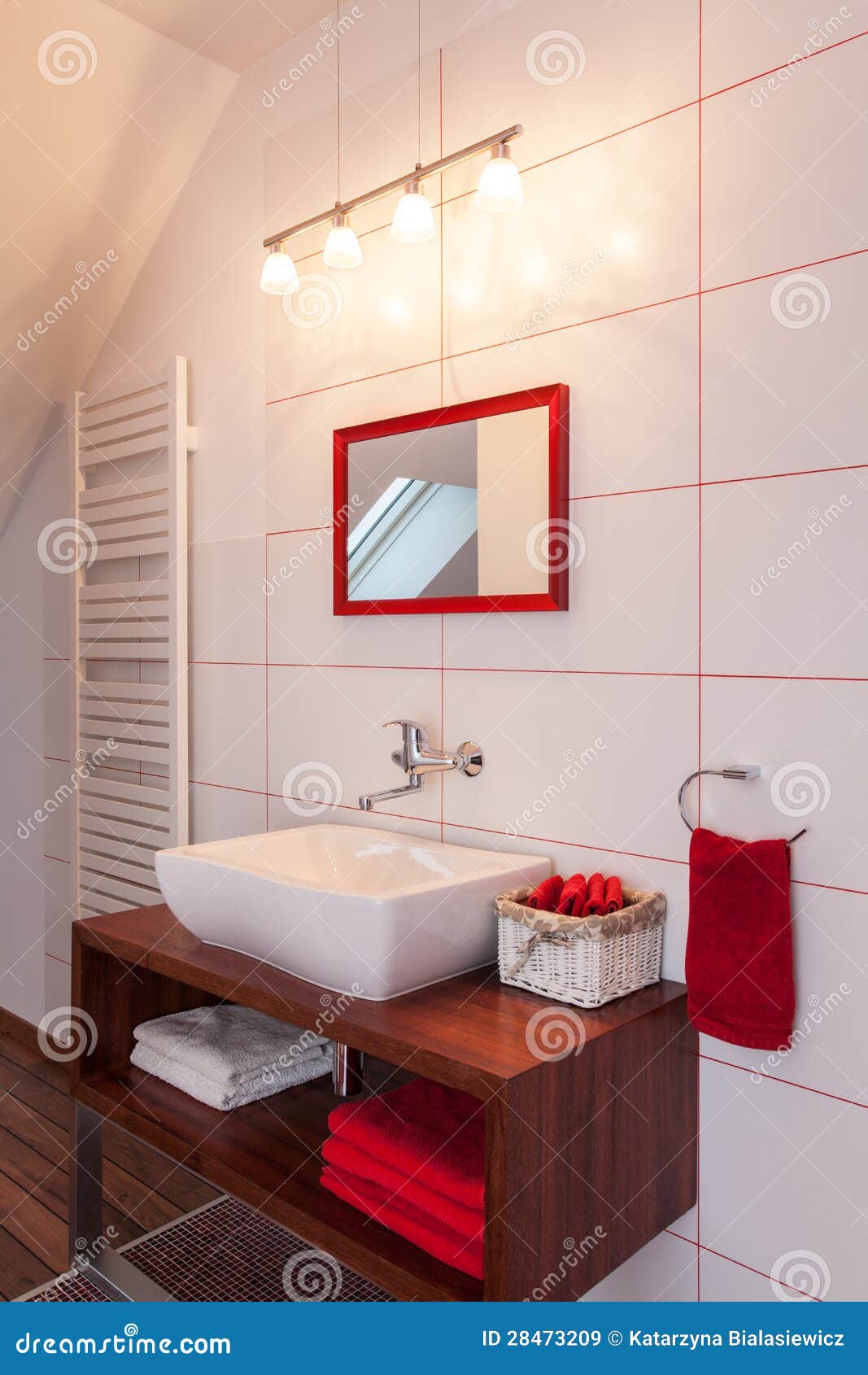 Ruby House - Red and White Bathroom Stock Image - Image of cosy ...