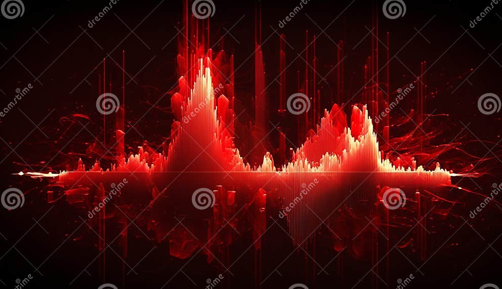 Ruby Radiance: Abstract Red Frequencies on Dark Background Stock ...