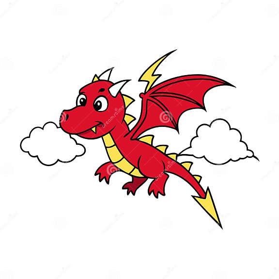 A Ruby Red Dragon in Flight with a Lightning Storm in the Stock Vector ...