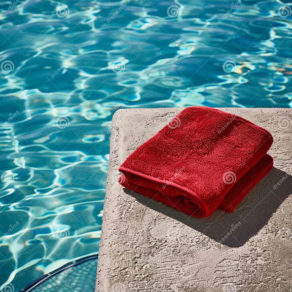 Ruby Red Towel by the Poolside, Perfect Background for a Relaxing ...