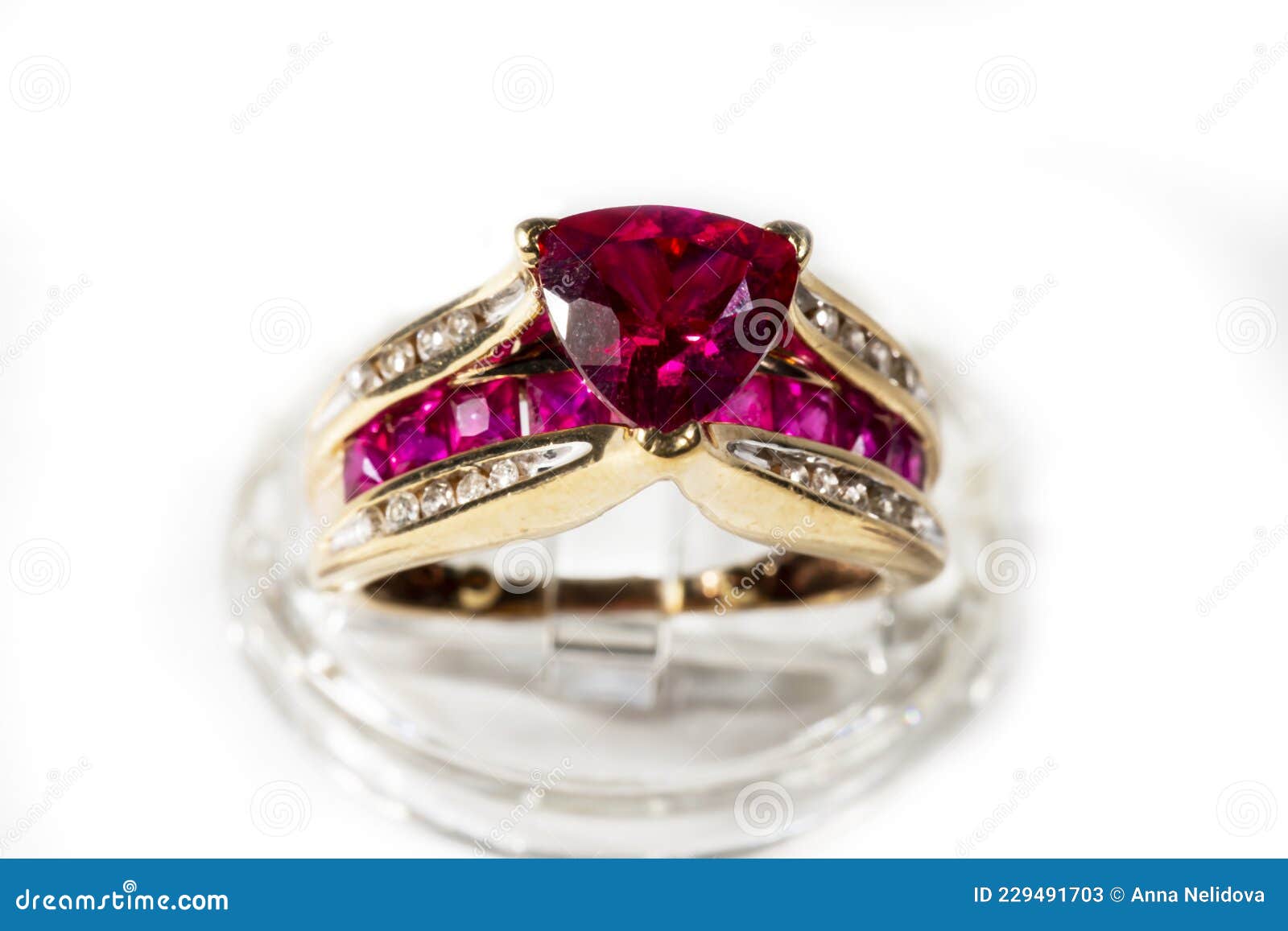 Ruby Ring Surrounded by Diamonds,Trillion Cut, Yellow Gold Ring Stock ...
