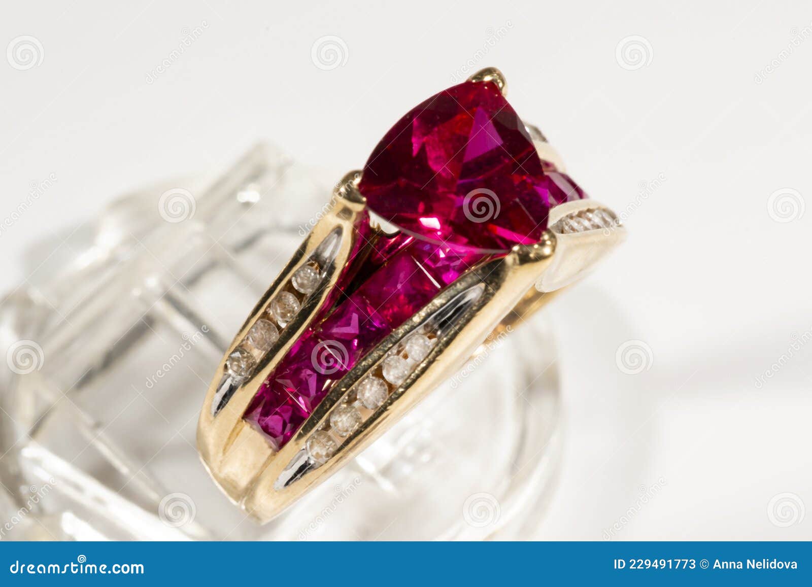 Ruby Ring Surrounded by Diamonds,Trillion Cut, Yellow Gold Ring Stock ...