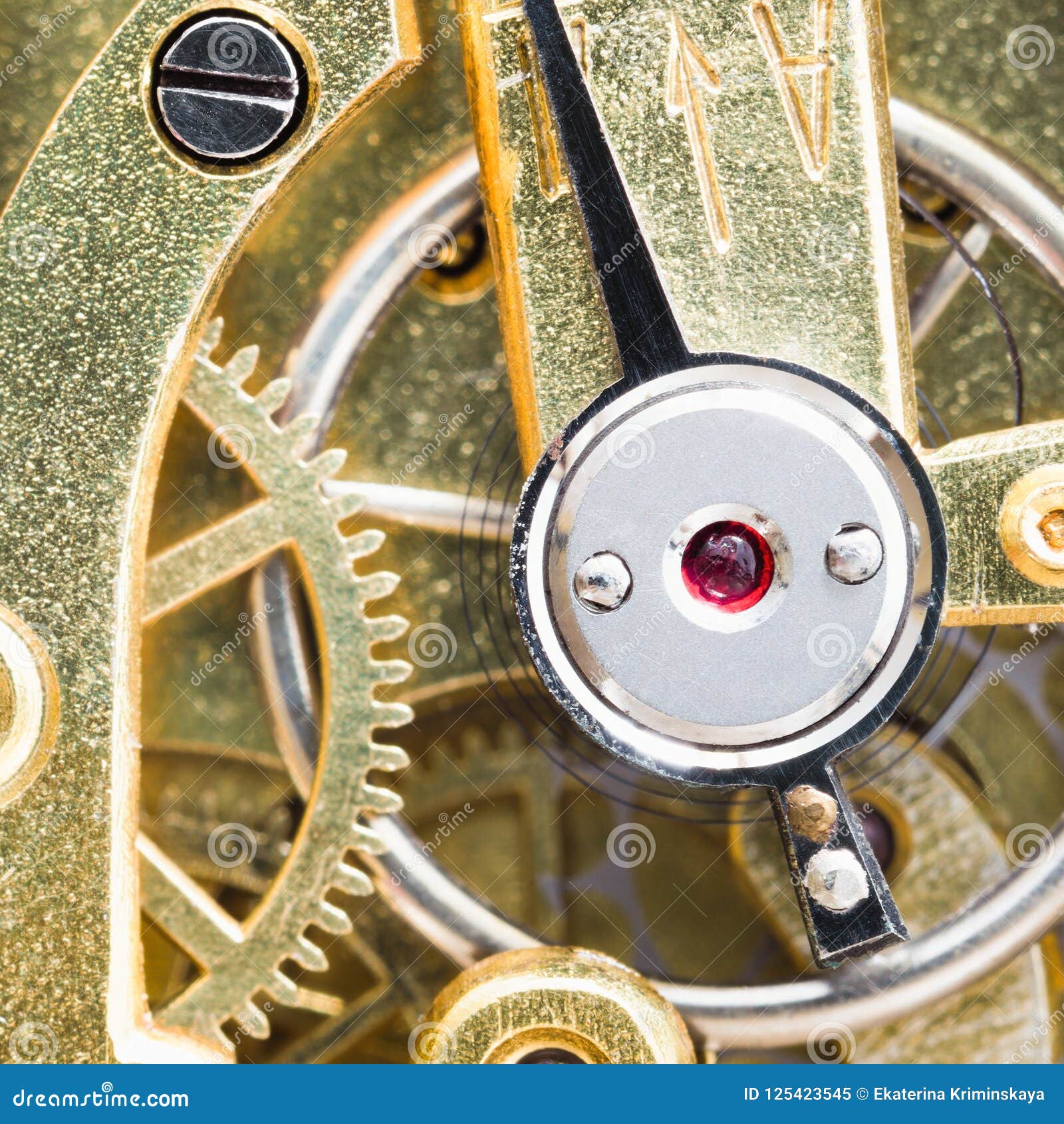 Ruby Stone and Adjusting Arrow in Pocket Watch Stock Image - Image of ...