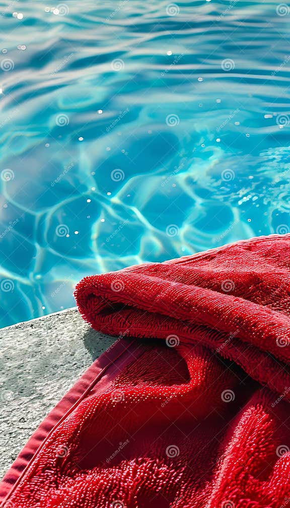 Ruby Towel on the Corner of a Pool, Beautiful Vacation Background with ...