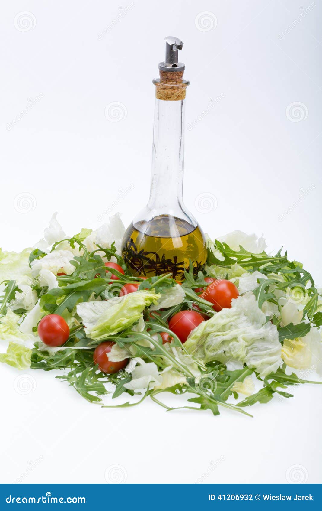 Ruccola, Lettuce, Tomatoes and Olive Oil Stock Photo - Image of herb ...